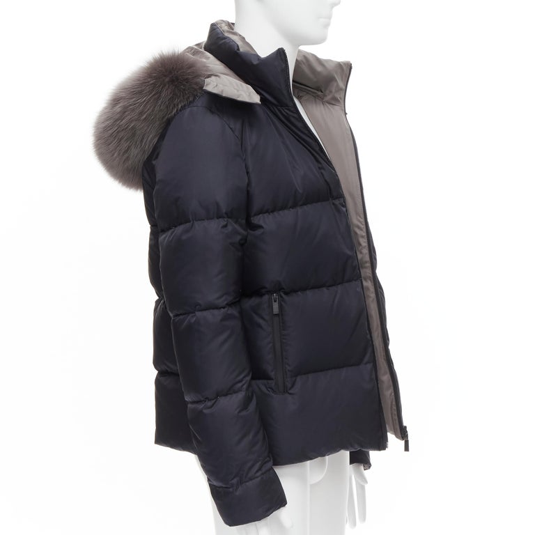 new FENDI Monster Bug grey black reversible fox fur hood down puffer XL ...