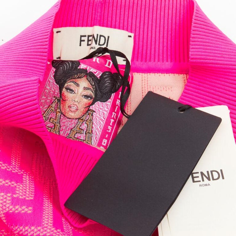 new FENDI NICKI MINAJ PRINTS ON Runway neon pink FF Zucca leggings IT40 ...