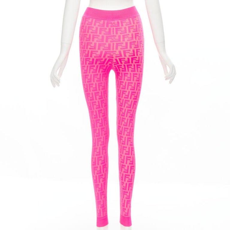 new FENDI NICKI MINAJ PRINTS ON Runway neon pink FF Zucca leggings IT42 ...