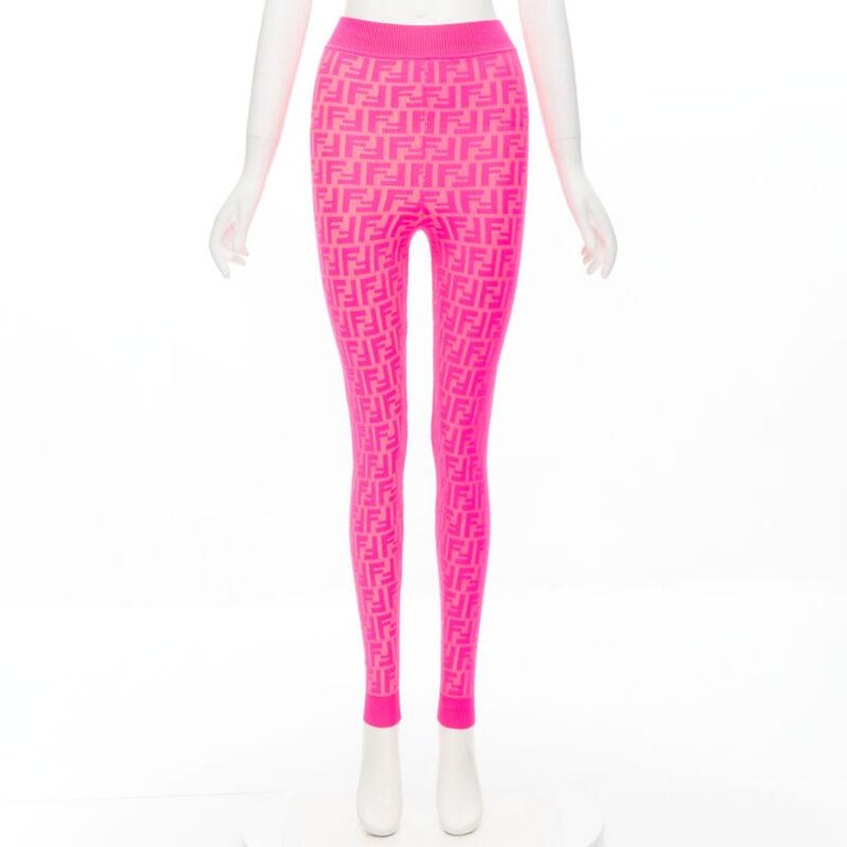new FENDI NICKI MINAJ PRINTS ON Runway neon pink FF Zucca leggings IT42 ...