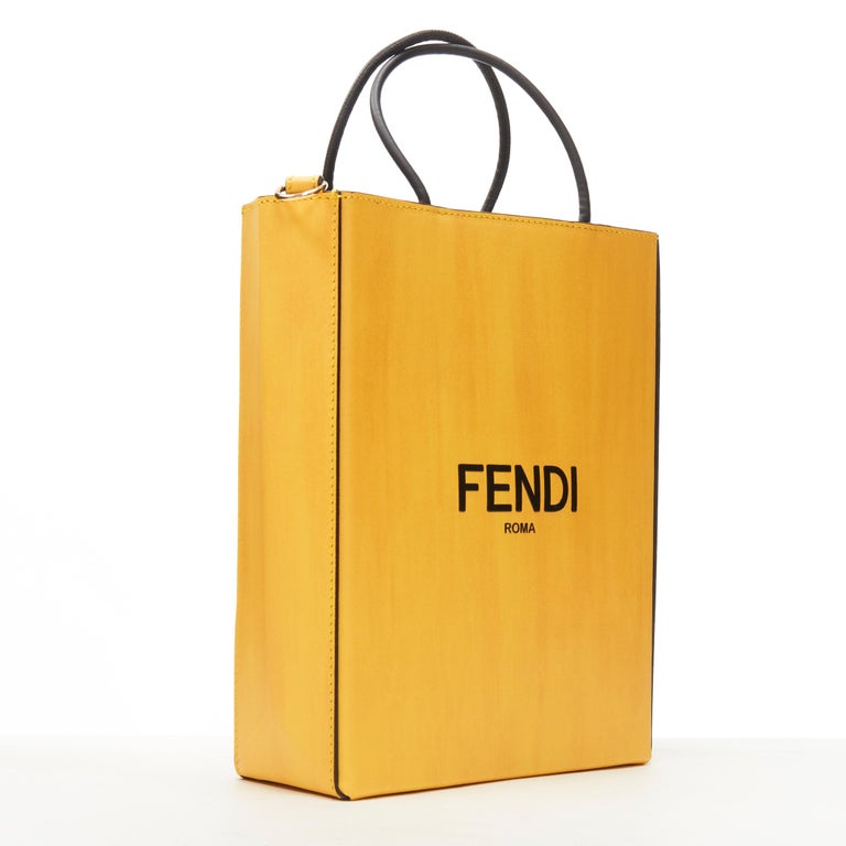 new FENDI Pack Small Shopping yellow leather logo print crossbody tote ...