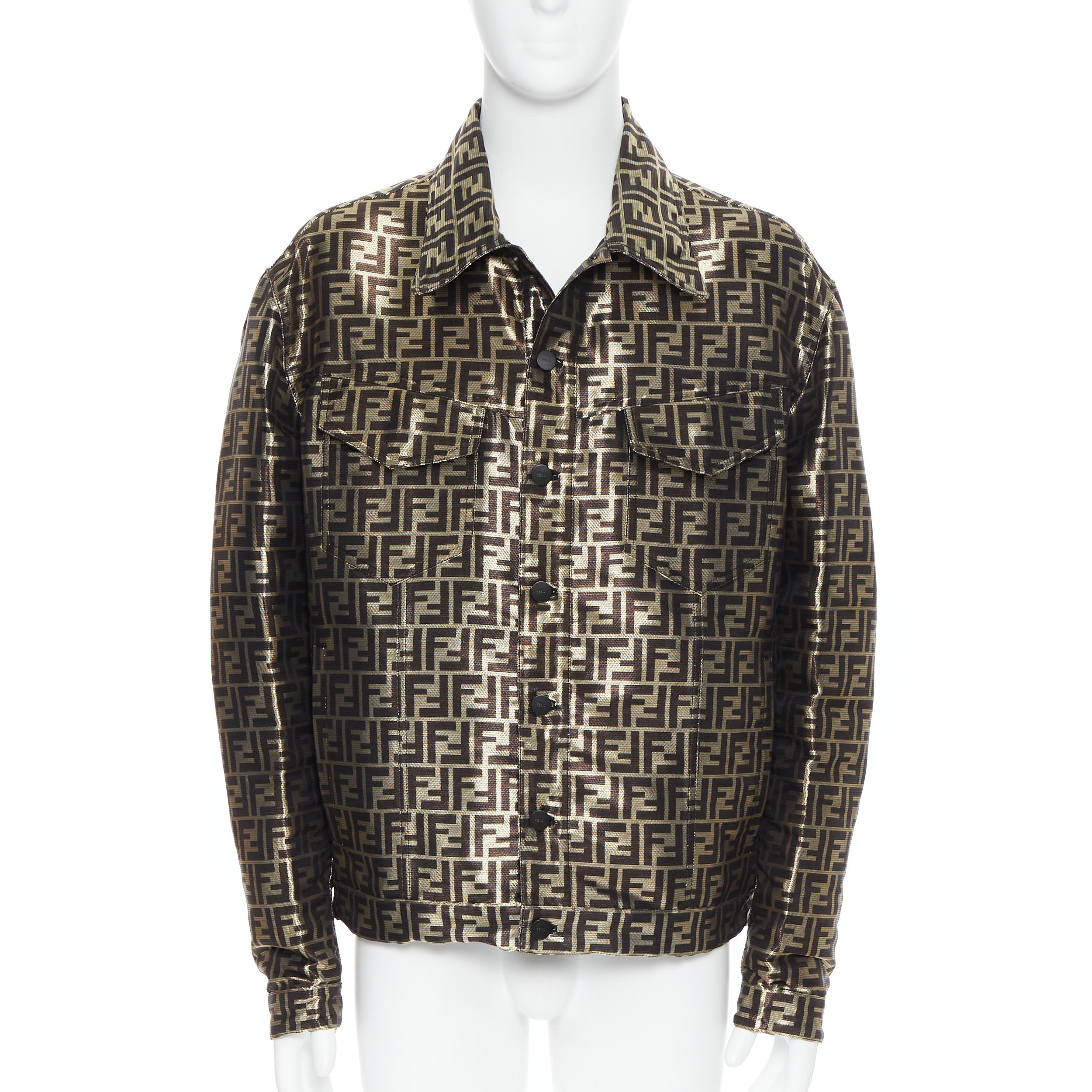 new FENDI rare metallic gold FF Zucca monogram logo woven trucker ...