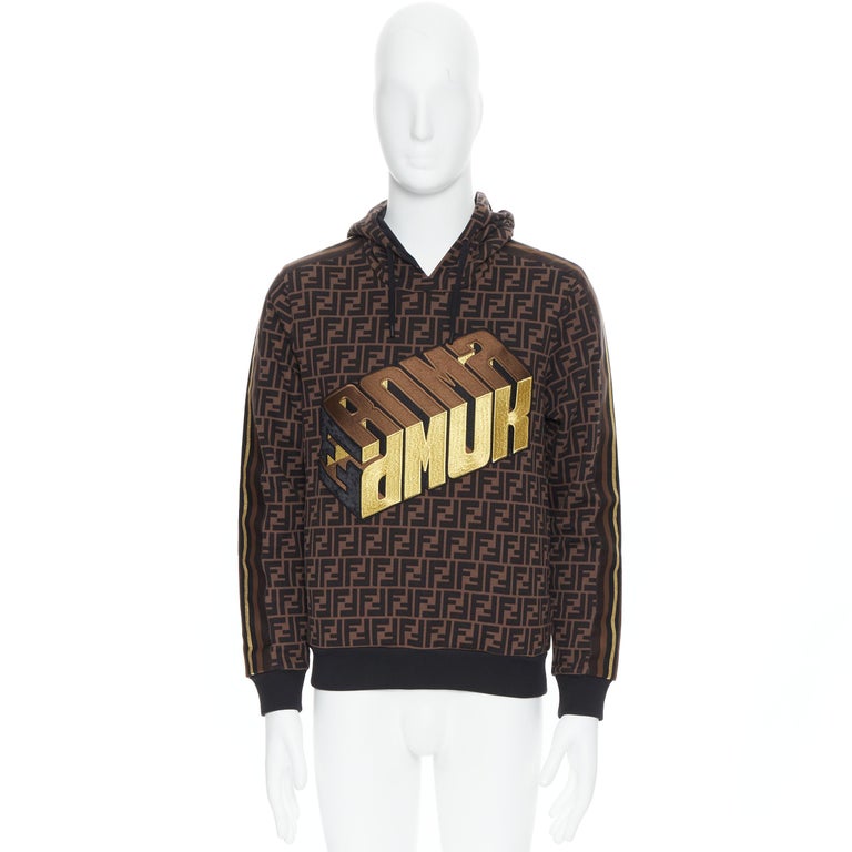 new FENDI Roma Amor FF Zucca monogram gold logo embroidery hoodie ...