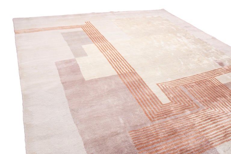 New French Art Deco Pink and Purple Wool Rug at 1stDibs