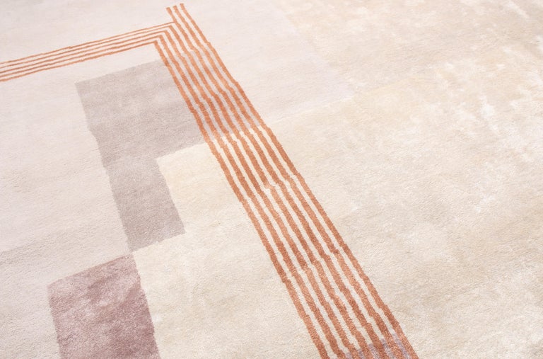 New French Art Deco Pink and Purple Wool Rug at 1stDibs