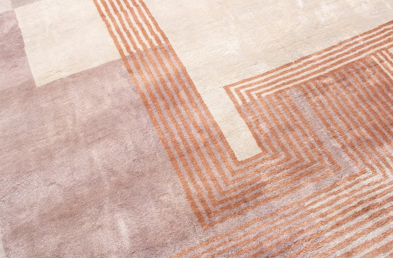 New French Art Deco Pink and Purple Wool Rug at 1stDibs
