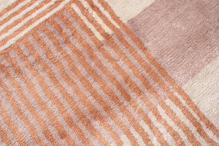 New French Art Deco Pink and Purple Wool Rug at 1stDibs