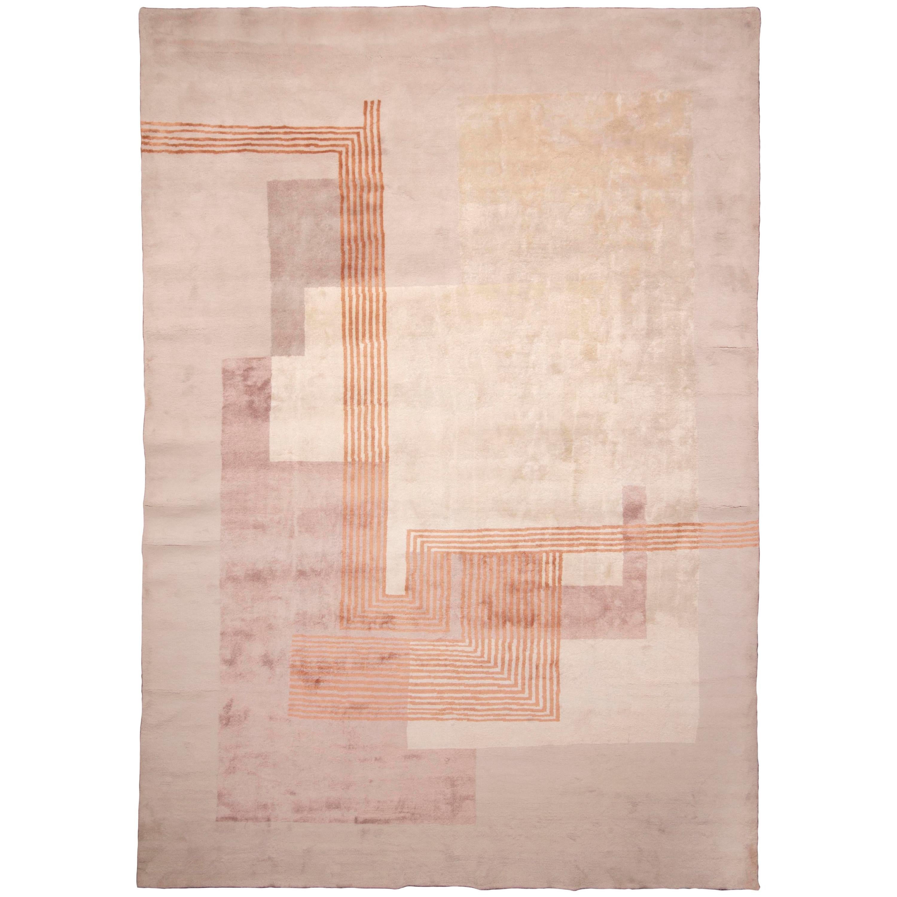 New French Art Deco Pink and Purple Wool Rug at 1stDibs