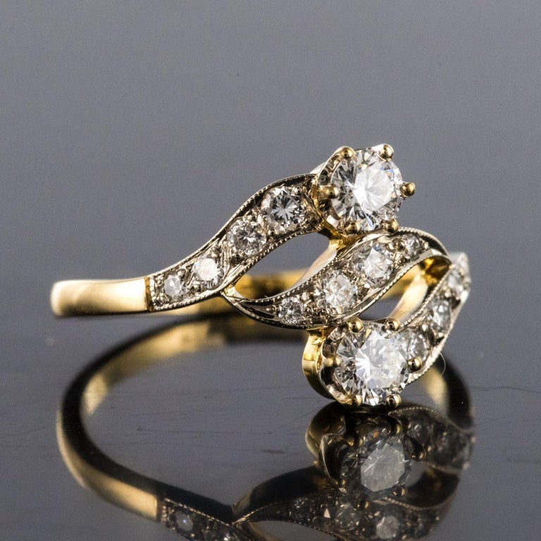 French Diamond Platinum 18 Karat Yellow Gold Openwork Design Ring at ...