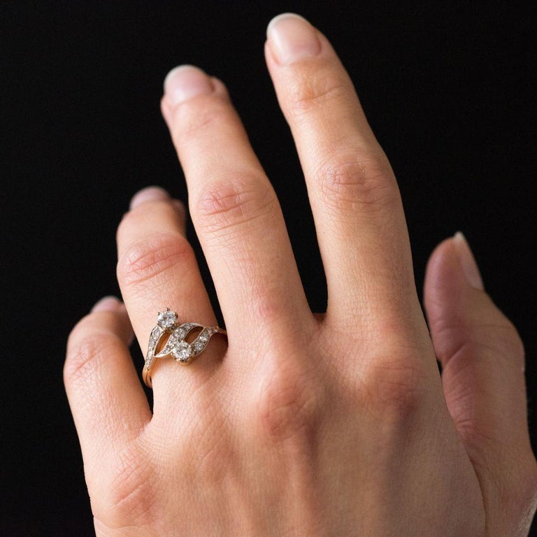 French Diamond Platinum 18 Karat Yellow Gold Openwork Design Ring at ...