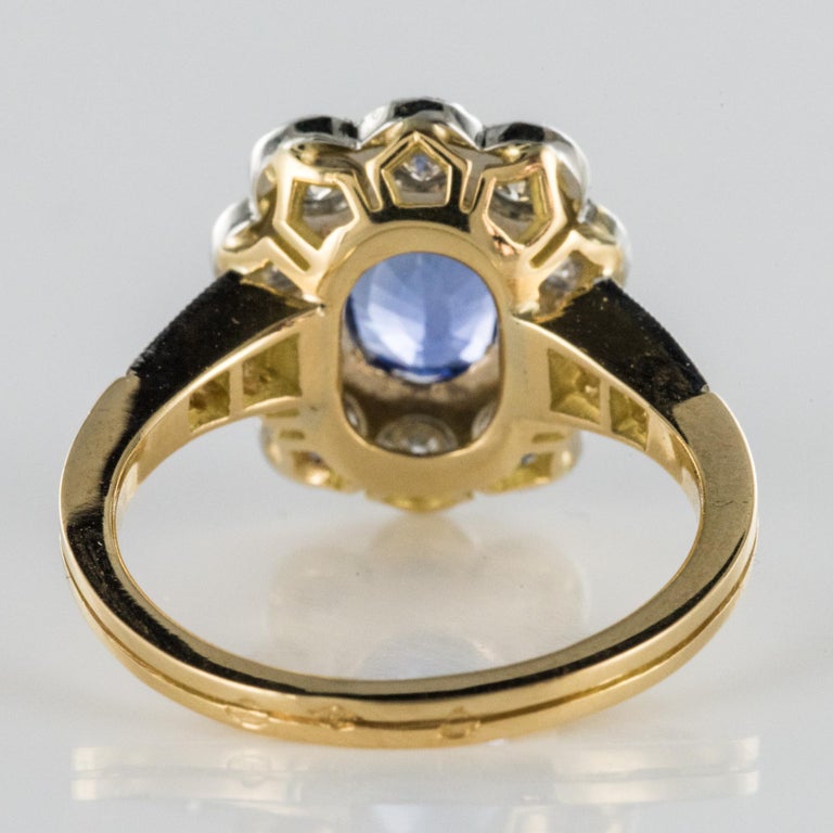 French Sapphire Diamond 18 Karat Yellow Gold Platinum Cluster Ring For ...