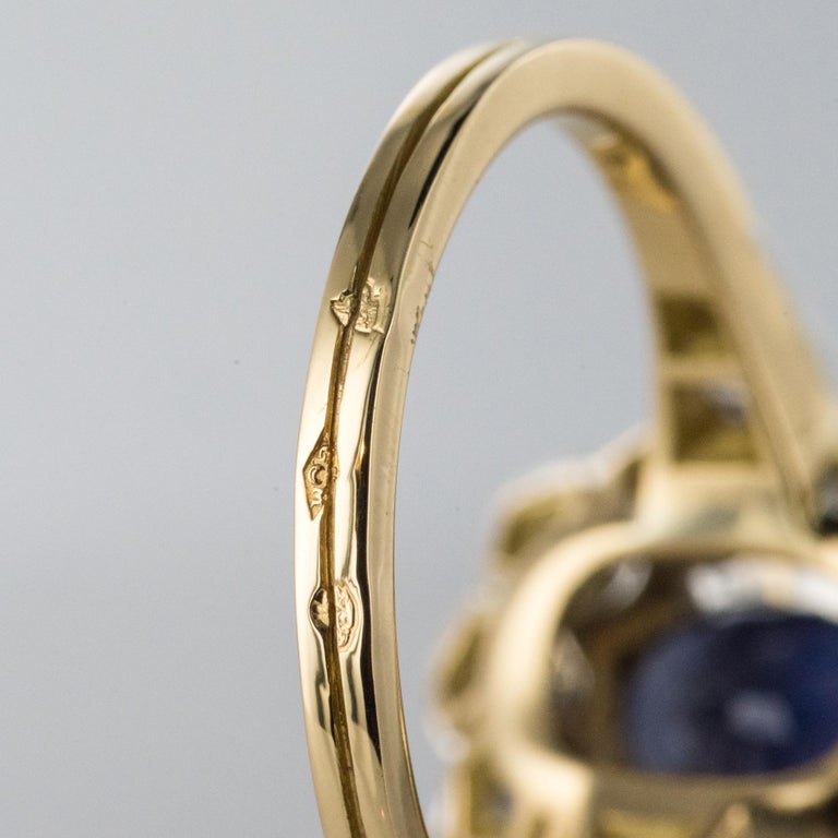 French Sapphire Diamond 18 Karat Yellow Gold Platinum Cluster Ring For ...