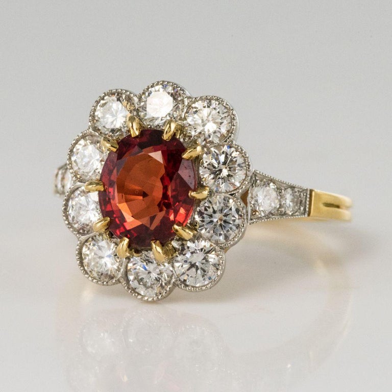 French Spessartite Garnet Diamond Gold Platinum Ring For Sale at ...