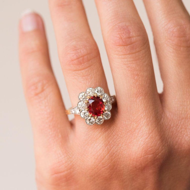 French Spessartite Garnet Diamond Gold Platinum Ring For Sale at ...
