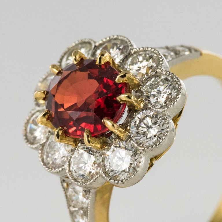 French Spessartite Garnet Diamond Gold Platinum Ring For Sale at ...
