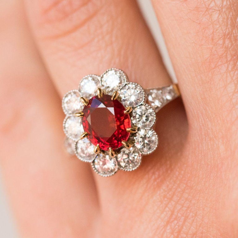 French Spessartite Garnet Diamond Gold Platinum Ring For Sale at ...