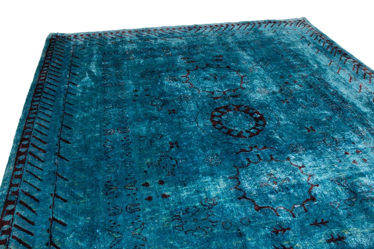 New Geometric Blue and Red Wool Rug with Dogwood Floral Patterns at 1stDibs