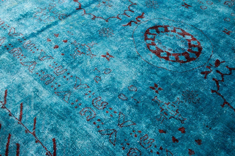 New Geometric Blue and Red Wool Rug with Dogwood Floral Patterns at 1stDibs