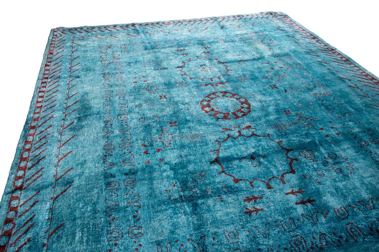 New Geometric Blue and Red Wool Rug with Dogwood Floral Patterns at 1stDibs
