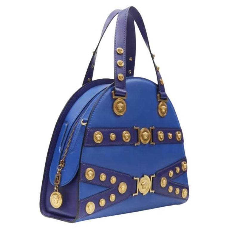 New GIANNI VERSACE TRIBUTE BLUE LEATHER MEDALLION HANDBAG at 1stDibs