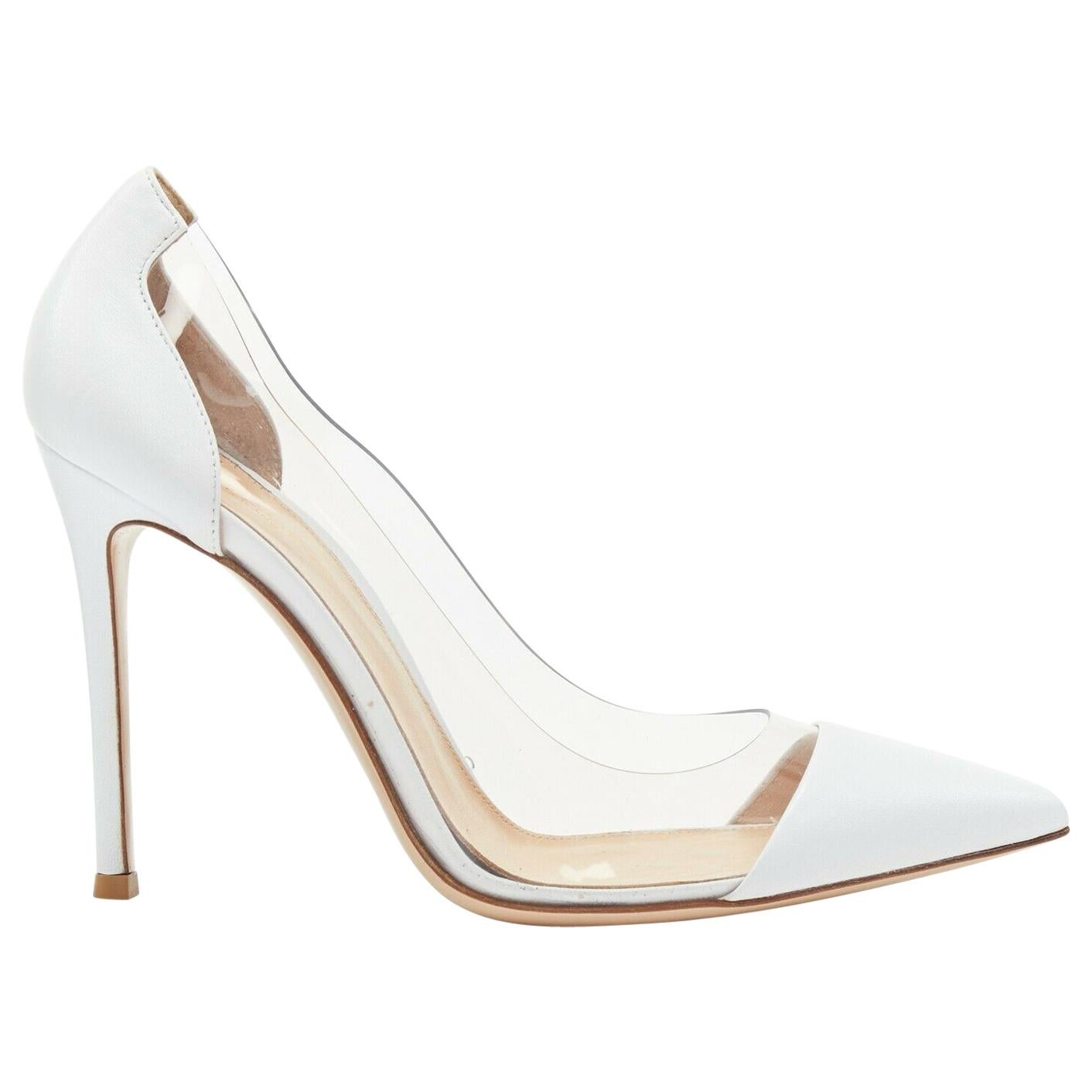 new GIANVITO ROSSI Plexi 100 white leather clear PVC point toe pump ...