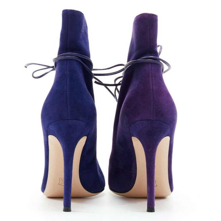 new GIANVITO ROSSI purple suede lace up peep toe deep V vamp heel ...