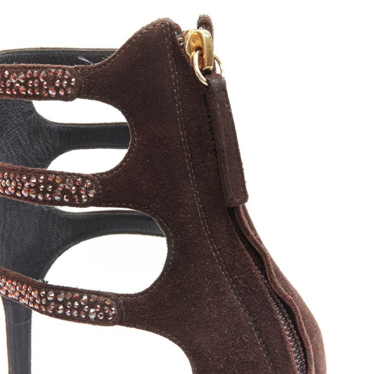 new GIUSEPPE ZANOTTI brown crystal strass T-strap curved heel sandal ...
