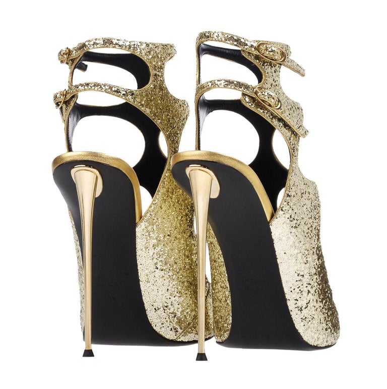 New Giuseppe Zanotti Gold Sequin Glitter Spike Heel Shoes Sandals It ...