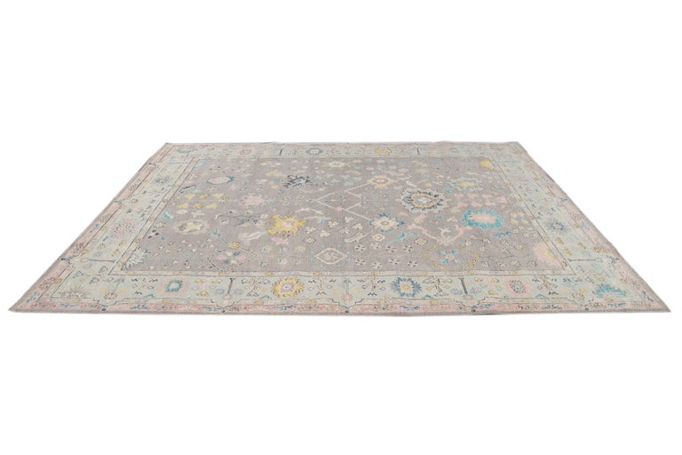 New Gray Modern Oushak Style Wool Rug For Sale at 1stDibs