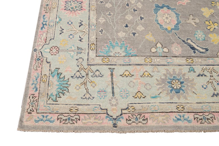 New Gray Modern Oushak Style Wool Rug For Sale at 1stDibs