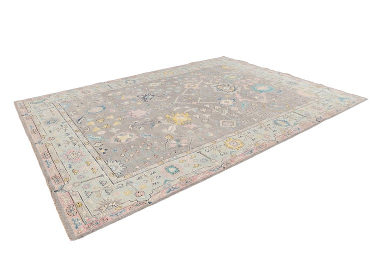 New Gray Modern Oushak Style Wool Rug For Sale at 1stDibs
