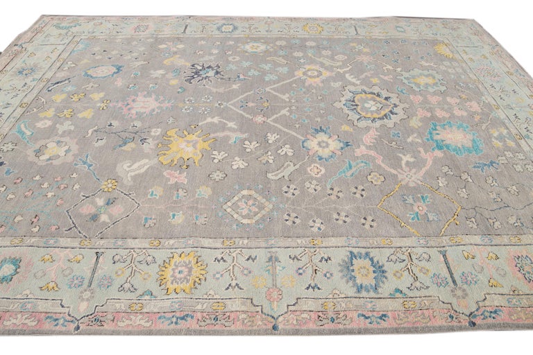 New Gray Modern Oushak Style Wool Rug For Sale at 1stDibs