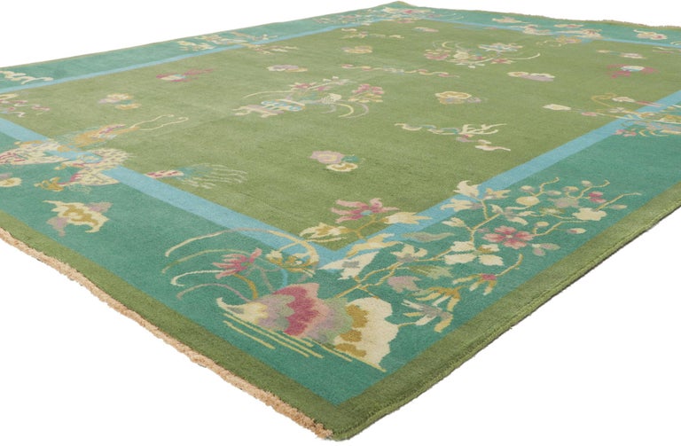 New Green Chinese Art Deco Rug with Maximalist Style For Sale at 1stDibs