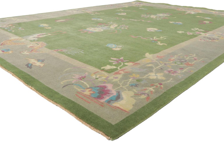 New Green Chinese Art Deco Rug with Maximalist Style For Sale at 1stDibs