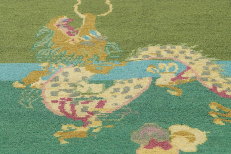 New Green Chinese Art Deco Rug with Maximalist Style For Sale at 1stDibs