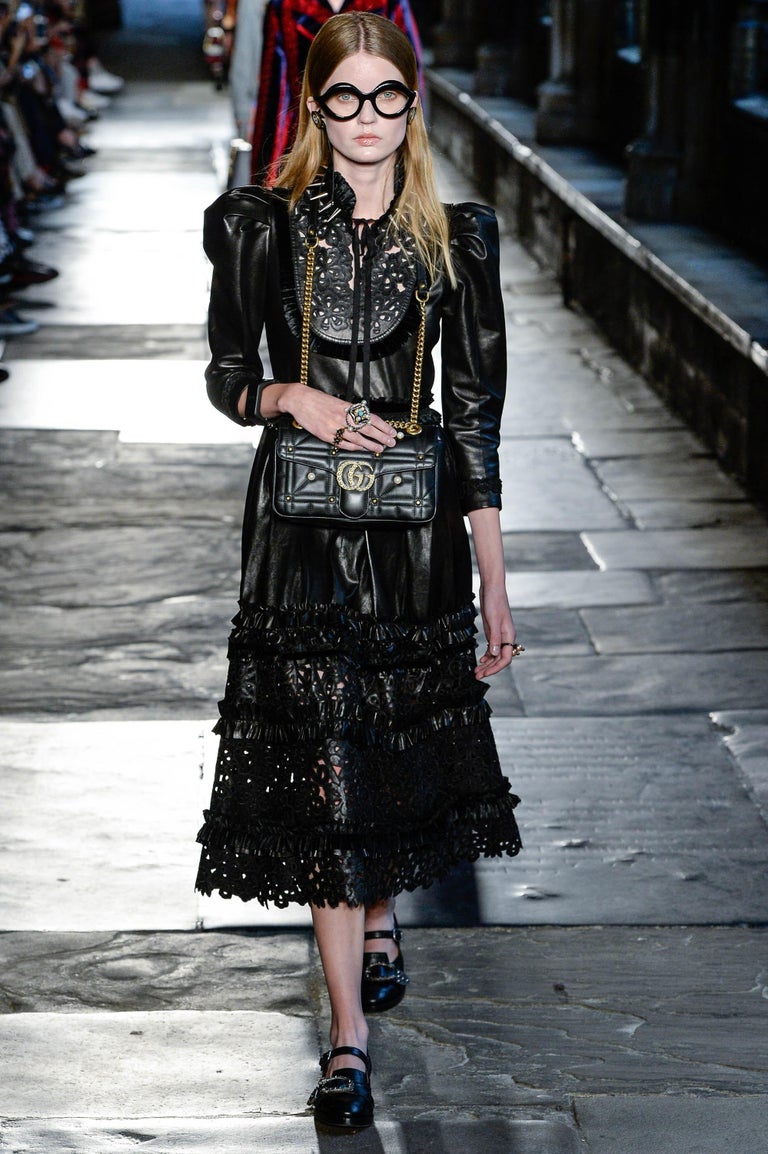 New Gucci $14000 Resort 2017 Gothic Black Laser-Cut Lamb Leather Dress ...