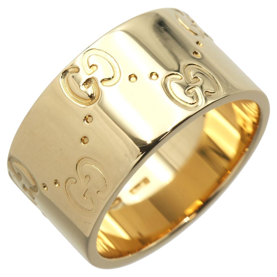 NEW / Gucci 18K "GG" Logo ICON wide Band / size 7.75 US / MADE IN ITALY For Sale at 1stDibs