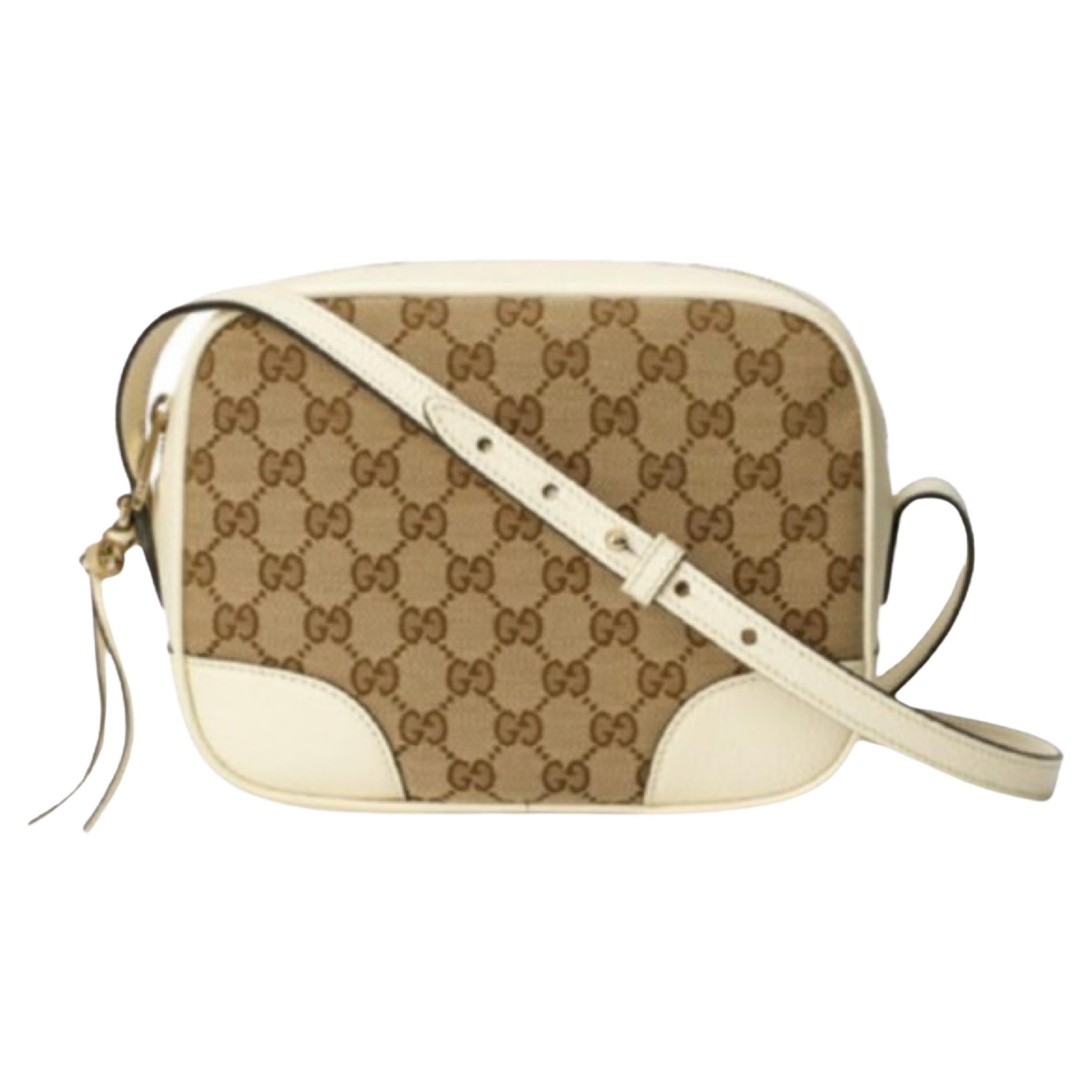 NEW Gucci Beige White GG Guccissima Bree Disco Canvas Crossbody Camera ...