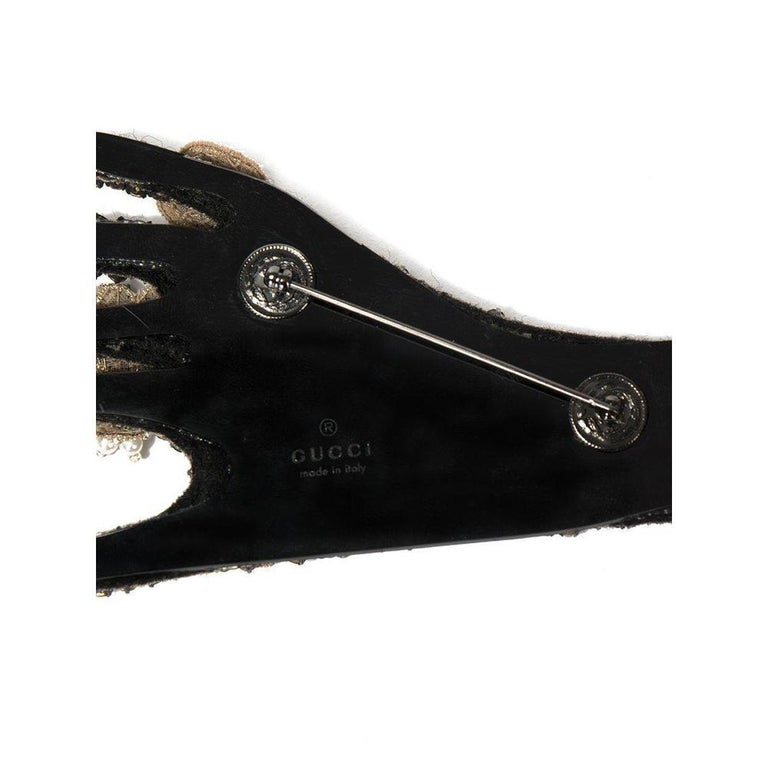 New GUCCI black hand crystal embellished brooch For Sale at 1stDibs