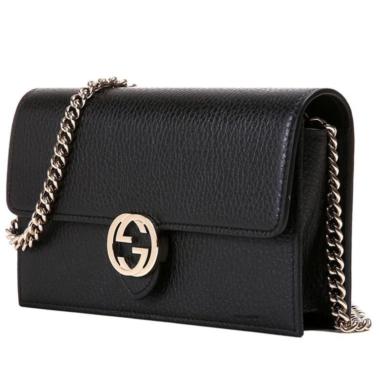 NEW Gucci Black Interlocking G Clutch Wallet On Chain Crossbody ...
