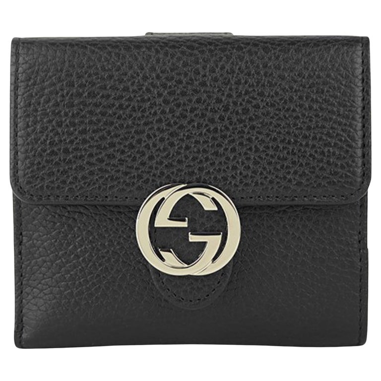 NEW Gucci Black Interlocking G Leather Bifold Wallet Card Case For Sale ...