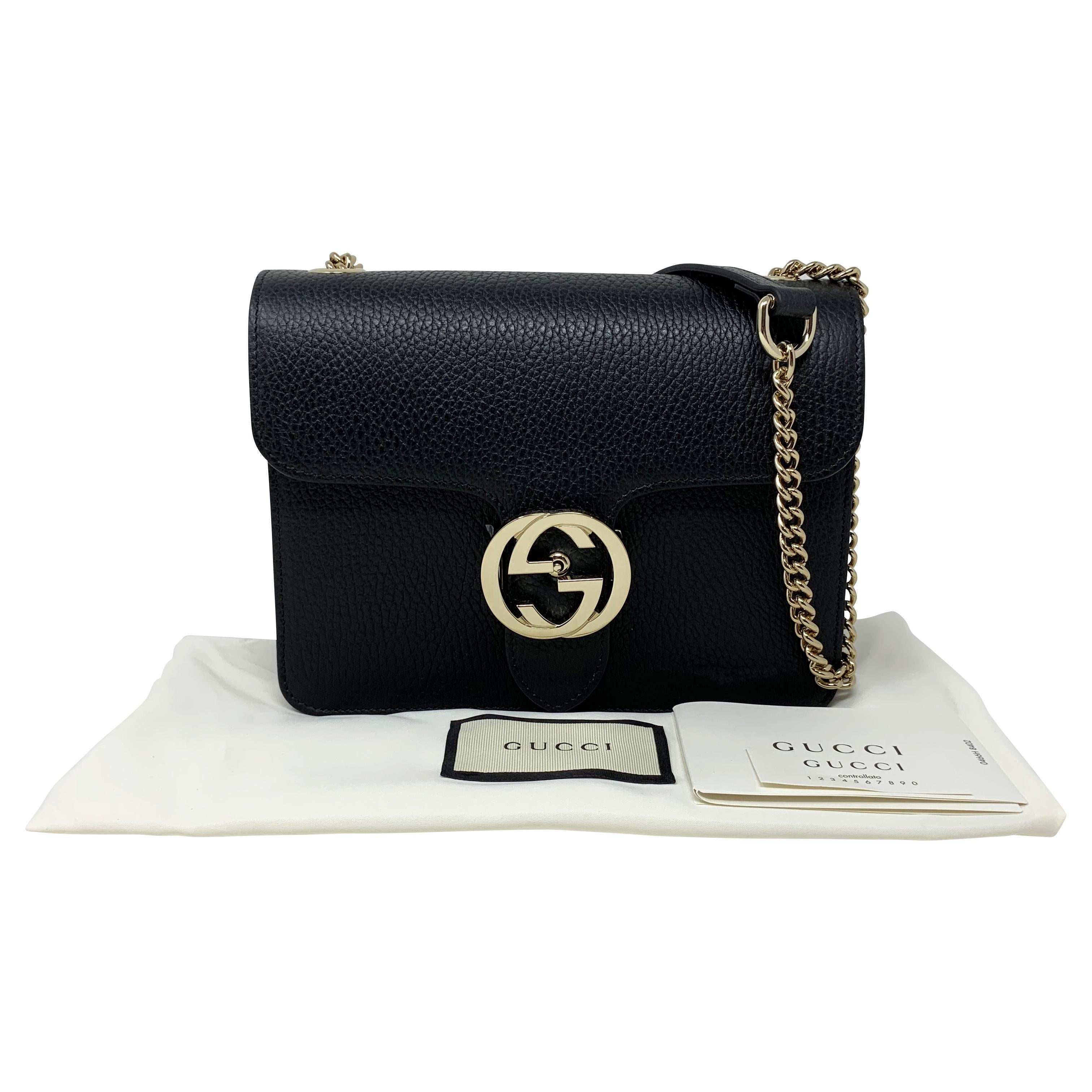 NEW Gucci Black Interlocking GG Leather Crossbody Shoulder Bag For Sale ...