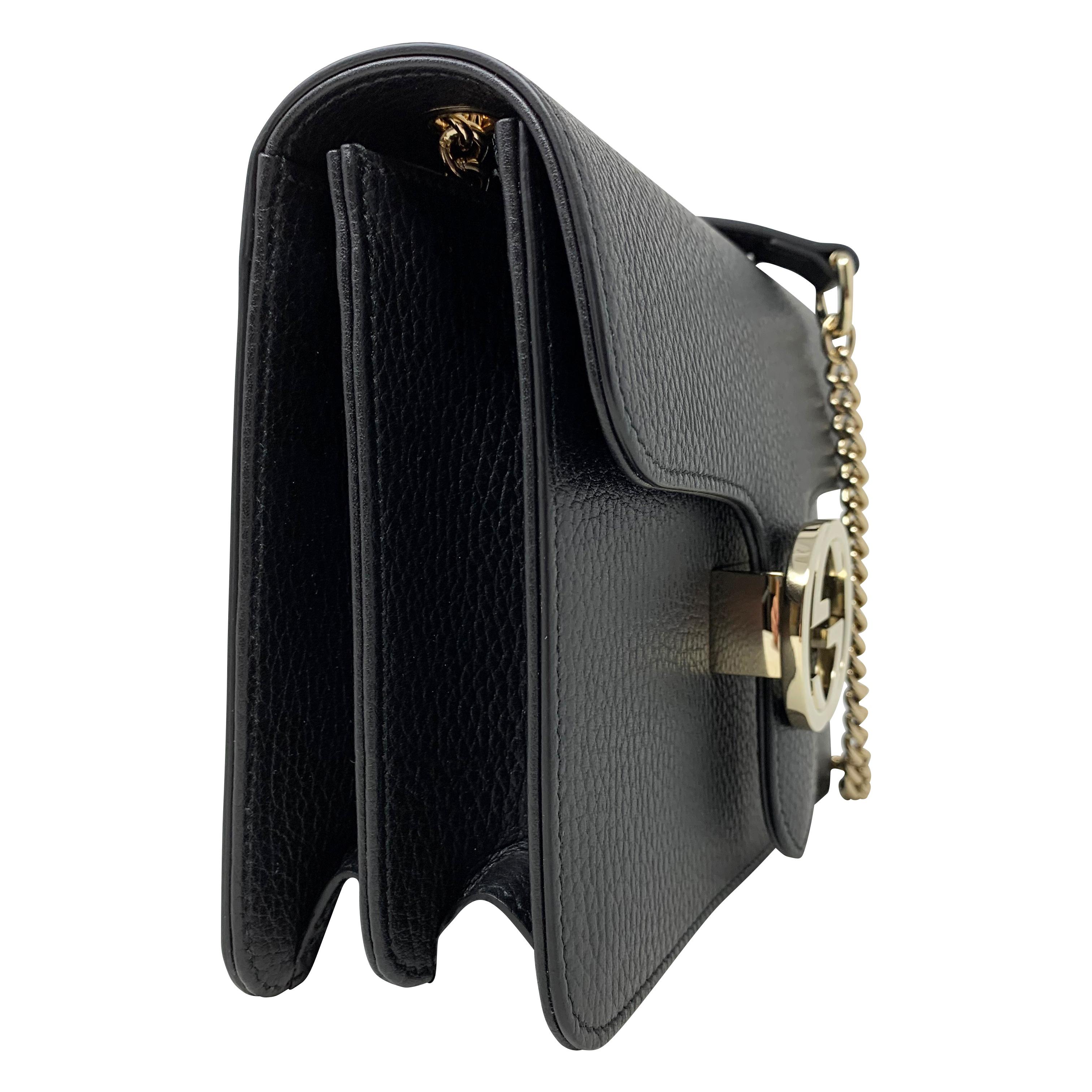 NEW Gucci Black Interlocking GG Leather Crossbody Shoulder Bag For Sale ...