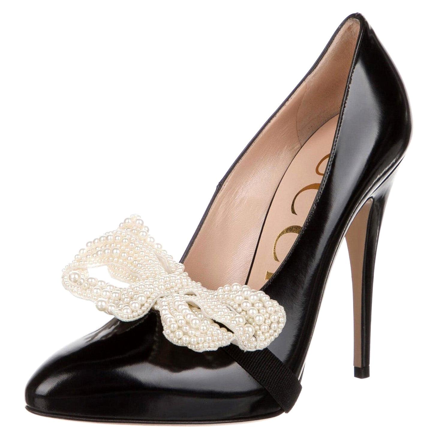New Gucci Black Leather and Pearl Pumps Heels With Box Sz 40 $1855 ...