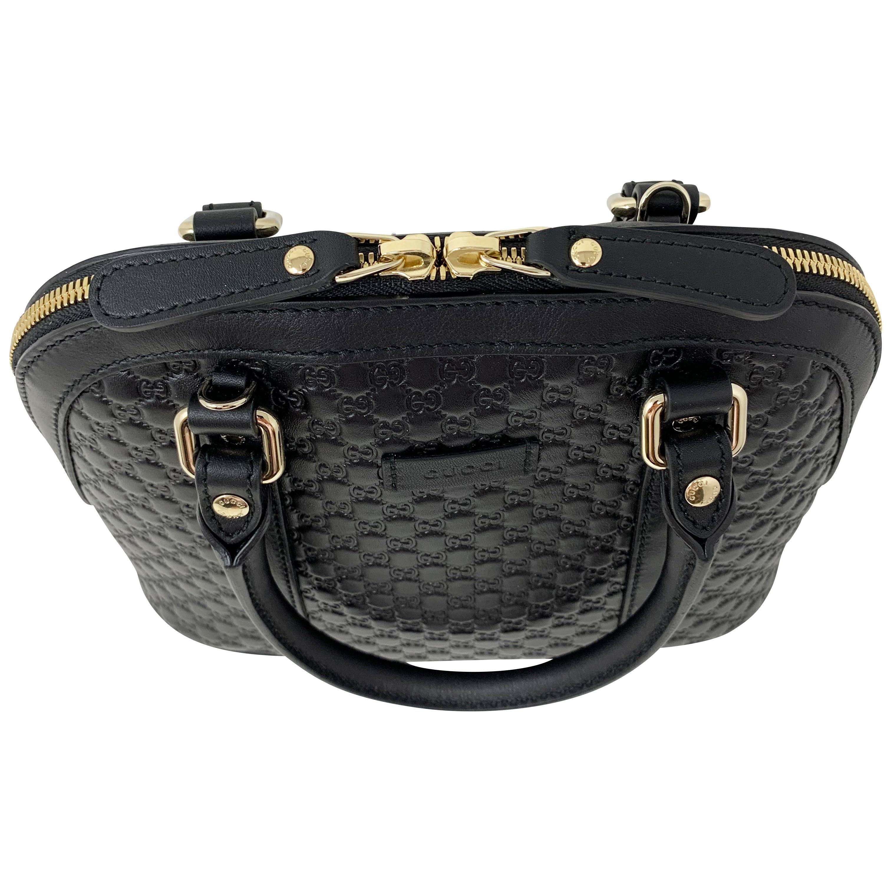 NEW Gucci Black Mini Convertible Micro GG Guccissima Dome Satchel ...