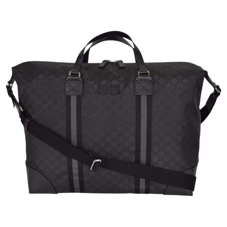 NEW Gucci Black Nylon GG Guccissima Large Duffle Travel Shoulder Bag ...