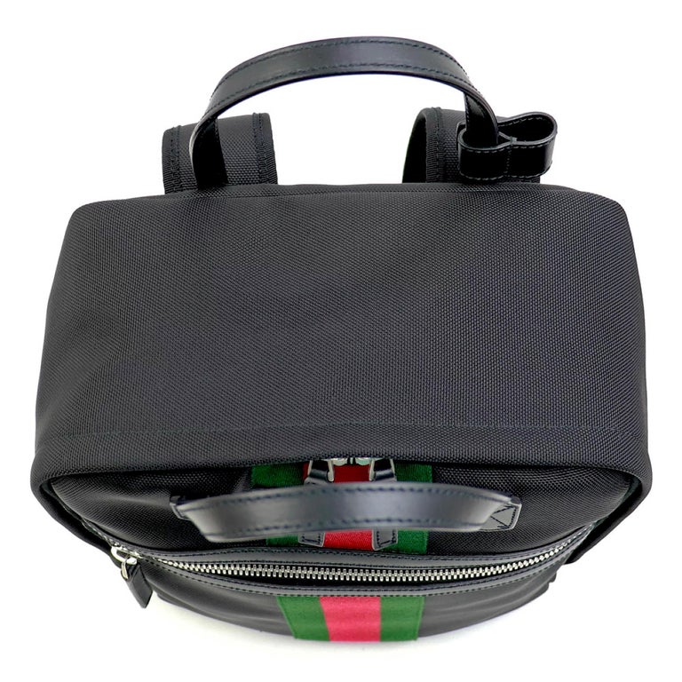 NEW Gucci Black Techno Web Stripe Canvas Backpack Rucksack Bag For Sale ...