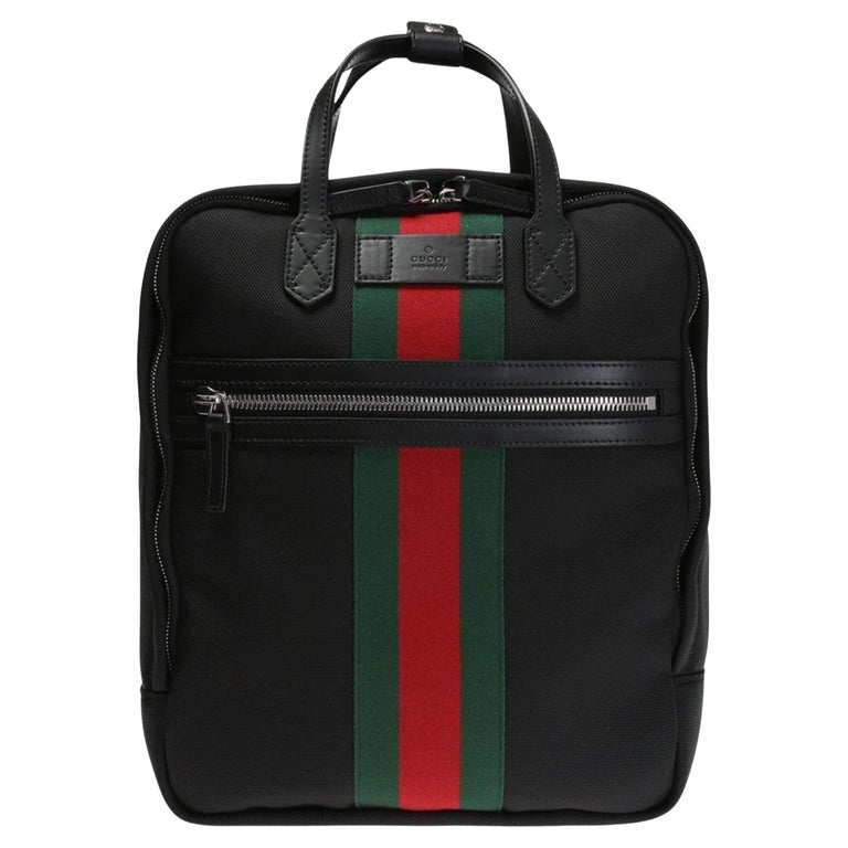 NEW Gucci Black Techno Web Stripe Canvas Backpack Rucksack Bag For Sale ...