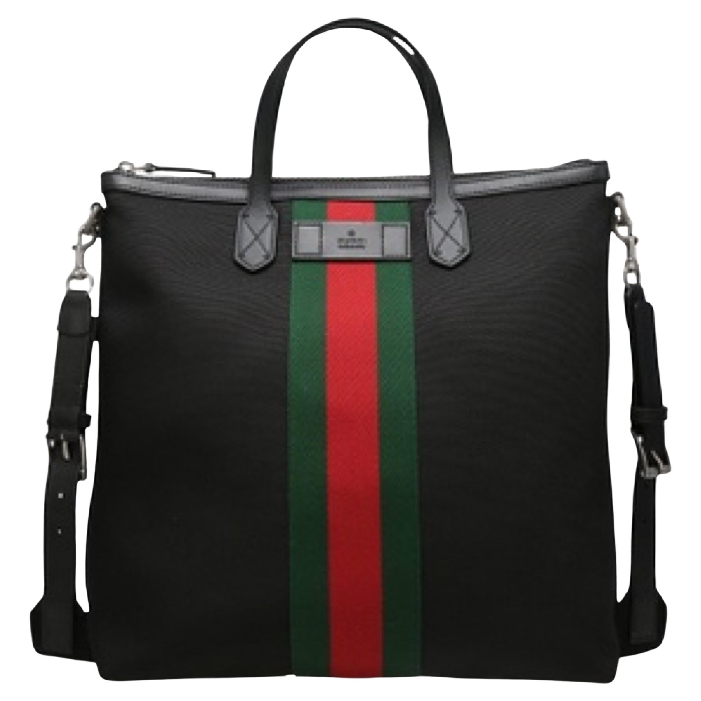 NEW Gucci Black Web Stripe Canvas Tote Crossbody Bag For Sale at ...