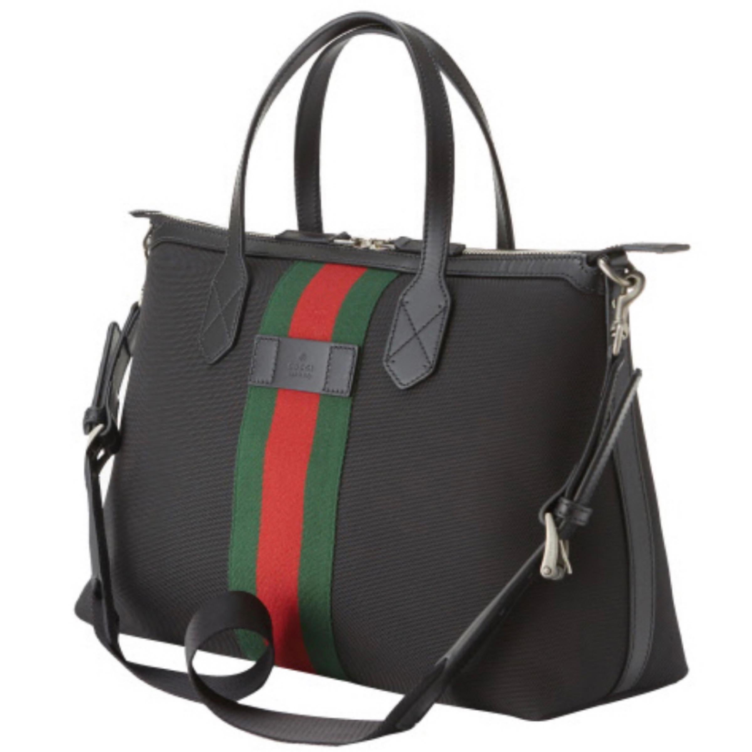 NEW Gucci Black Web Stripe Top Handle Canvas Tote Shoulder Bag For Sale ...